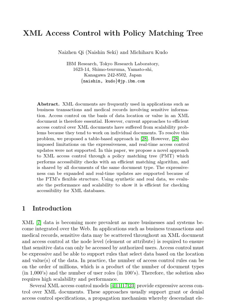 XML Access Control With Policy Matching Tree: Abstract. XML Documents Are Frequently Used in ...