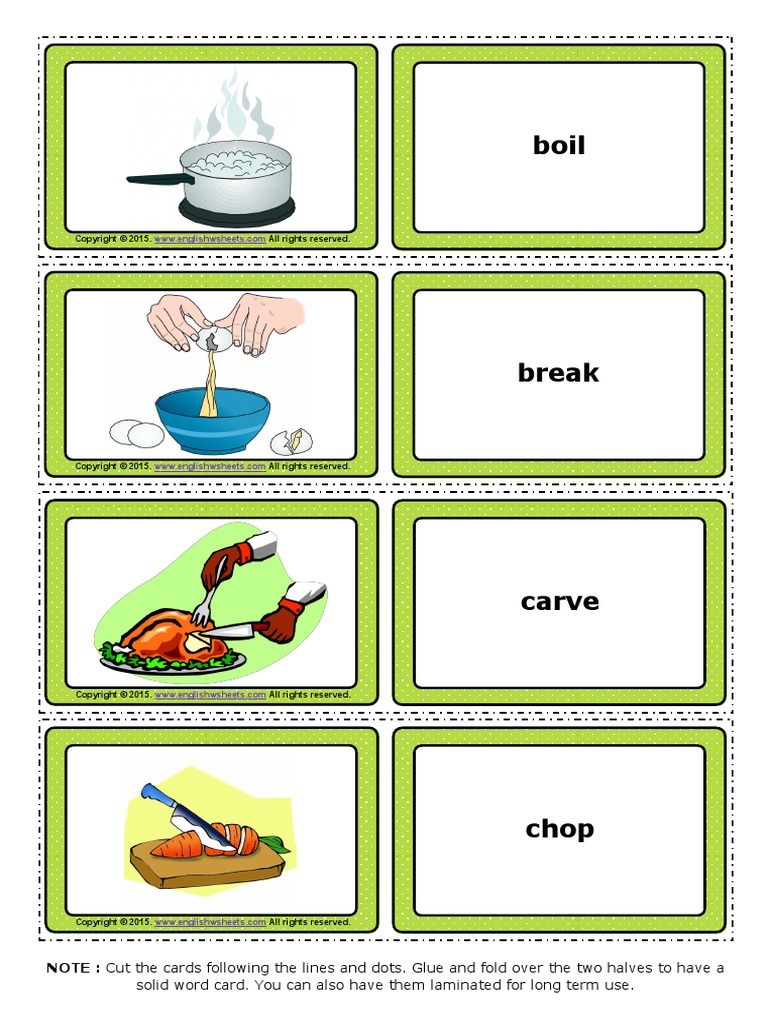 Cooking Verbs Esl Vocabulary Game Cards For Kids | PDF | Copyright Law ...