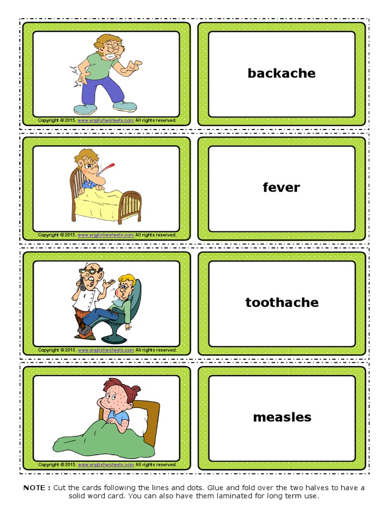 Health Problems Esl Vocabulary Game Cards For Kids PDF | PDF ...