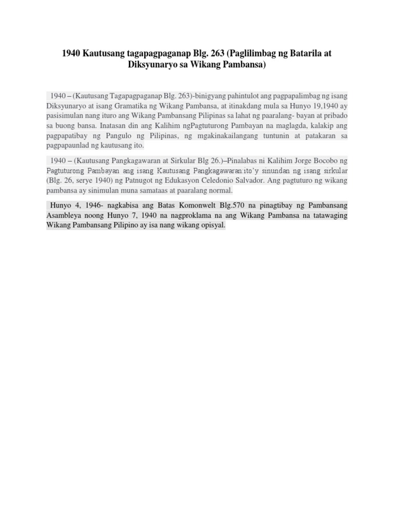 1940 Kautusang Tagapagpaganap BLG 1 1 | PDF