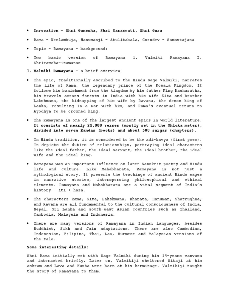 Introduction To Ramayana | PDF | Ramayana | Rama