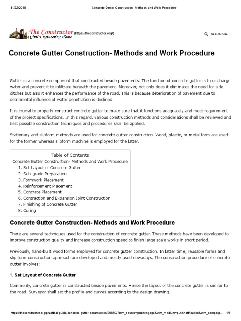 Concrete Gutter Construction Guide | PDF | Concrete | Road Surface