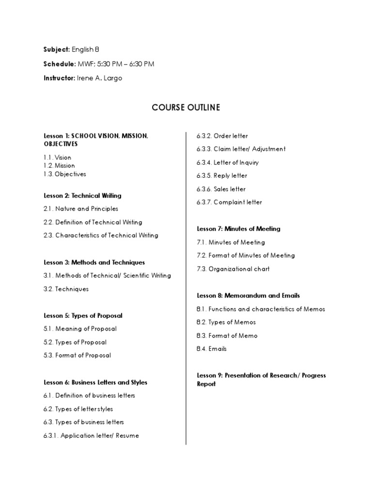 English 8 Course Outline MWF 5:30-6:30 PM | PDF