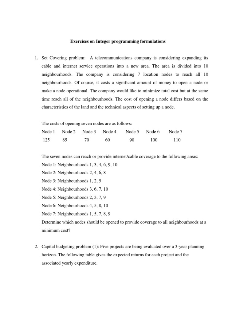 Exercises On Integer Programming Formulations | PDF | Factory | Economies