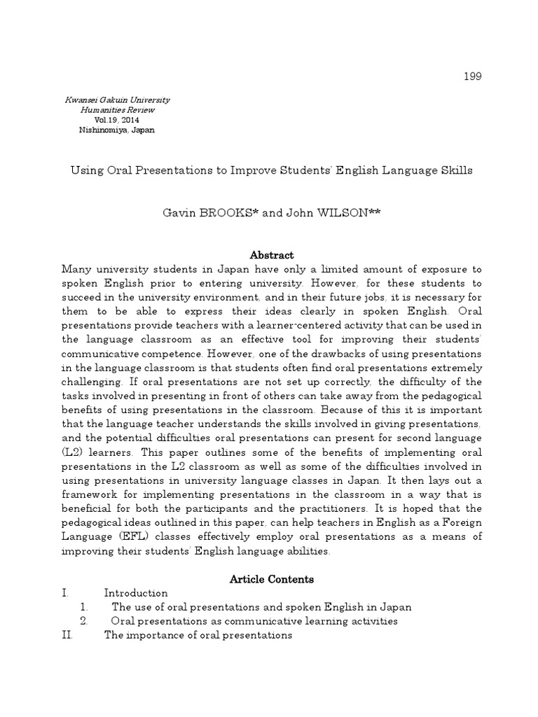 Using Oral Presentations To Improve Students' English Language Skills ...