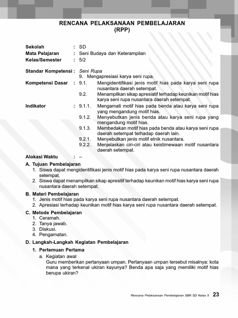 RPP SBK Kelas 5/2 | PDF