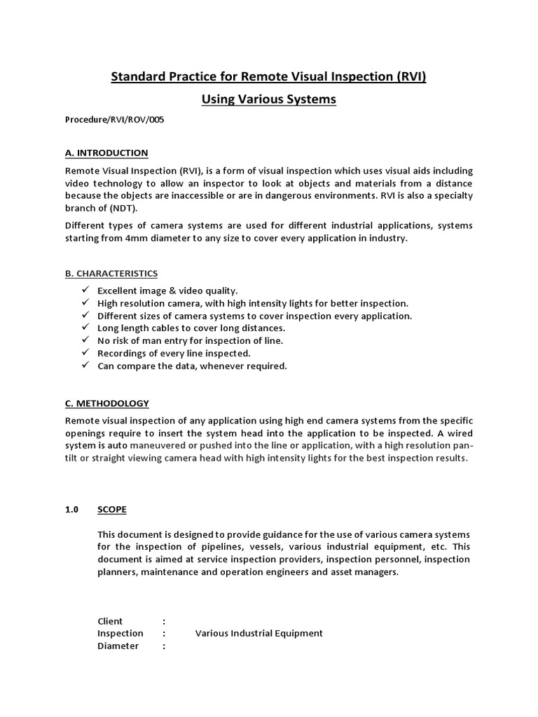 RVI Inspection Procedure | PDF | Nondestructive Testing | Camera
