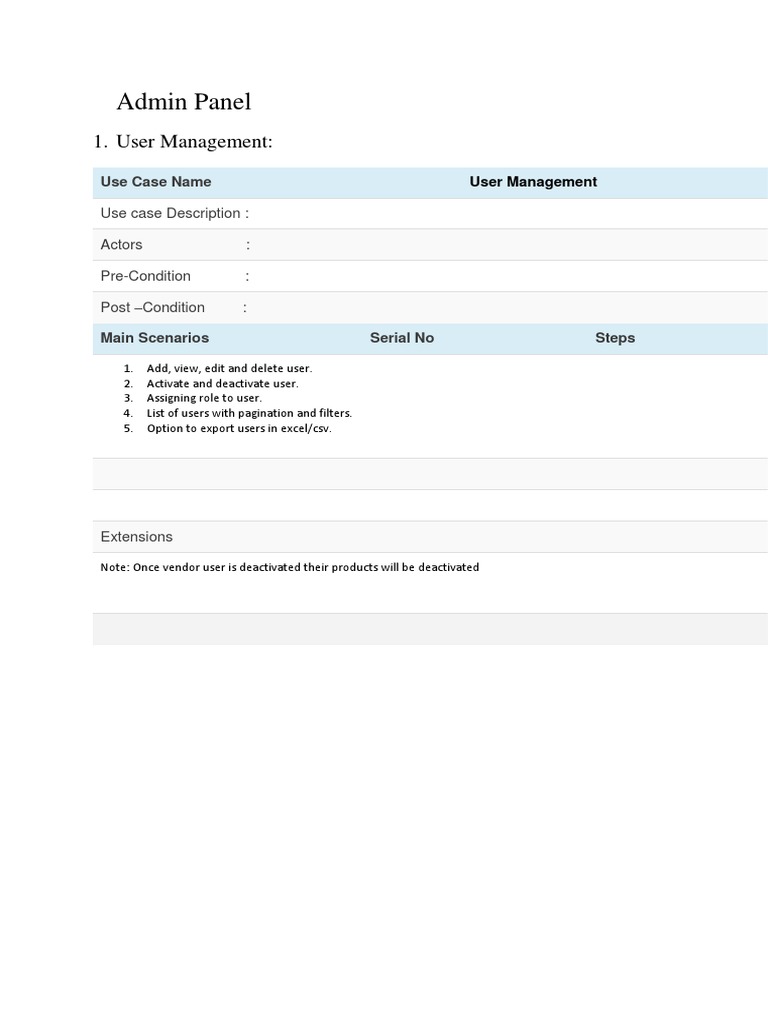 Admin Panel: 1. User Management | PDF | Use Case | Software