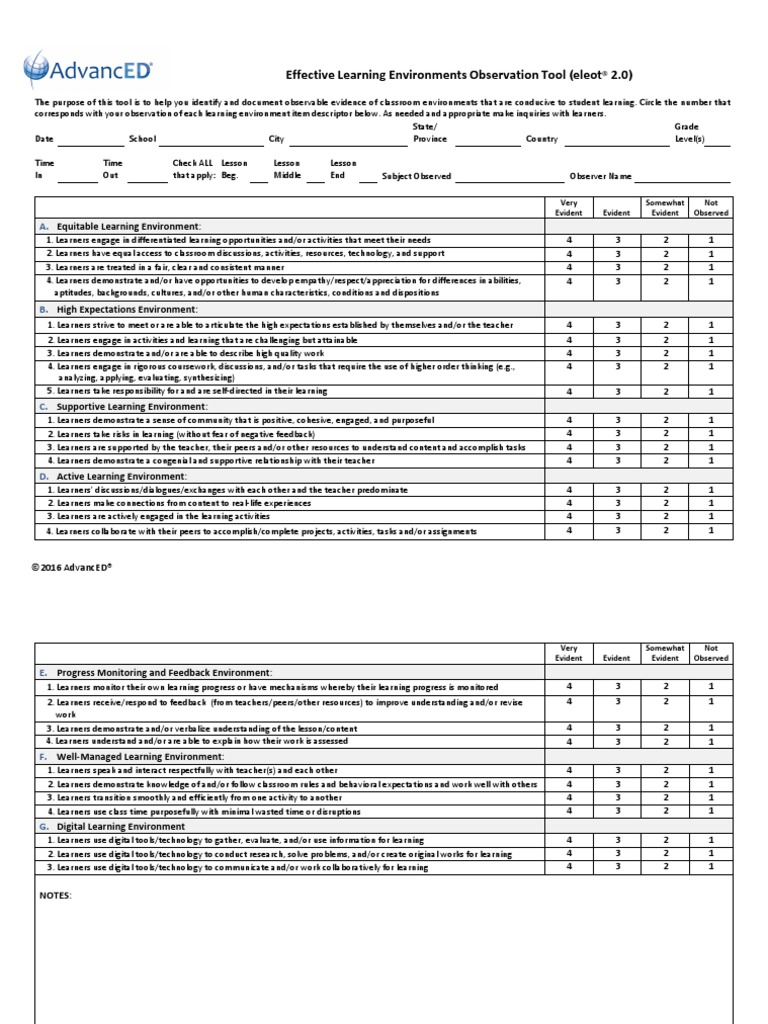 AdvancED Lesson Obs Form | PDF | Learning | Educational Psychology