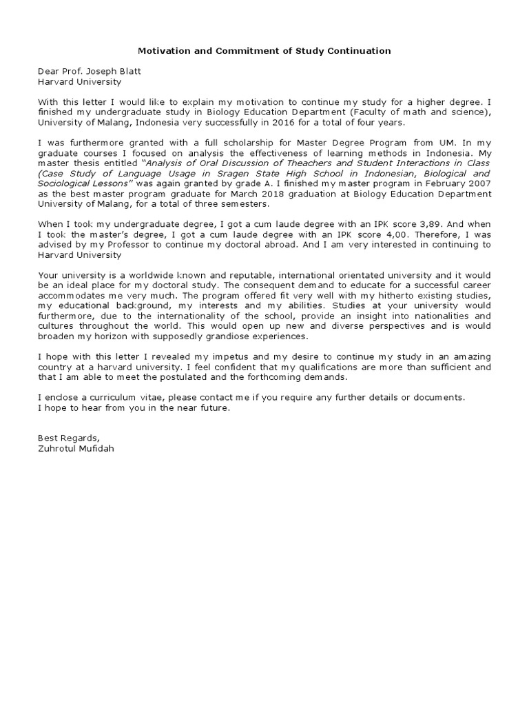 Motivation and Commitment of Study Continuation | PDF