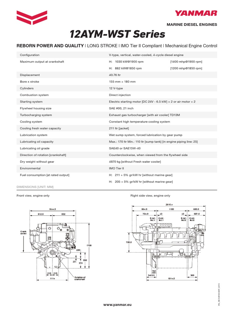 Yanmar 12AYM WST Datasheet | PDF | Diesel Engine | Engines
