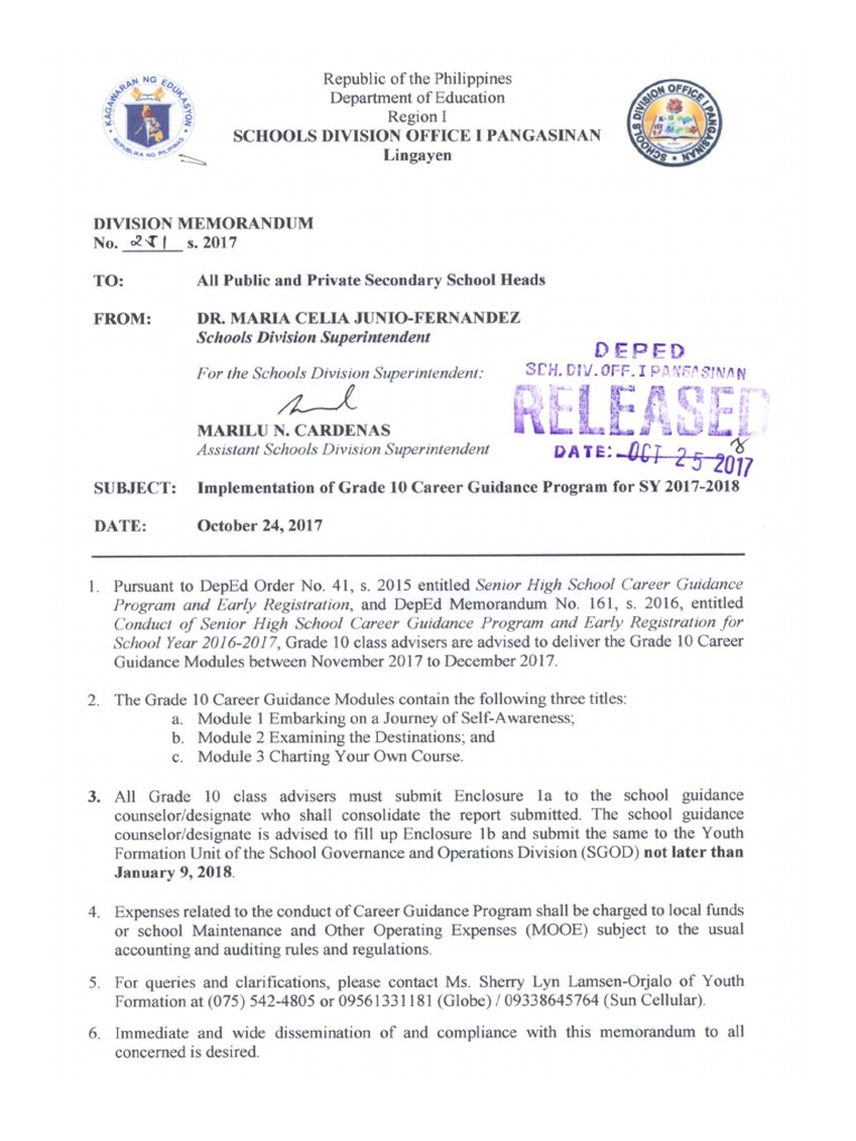 DM251s2017-Implementation of Grade 10 Career Guidance Program For SY ...
