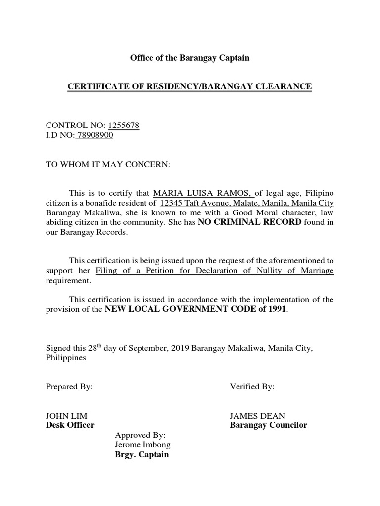 Cert of Residency Clearance | PDF