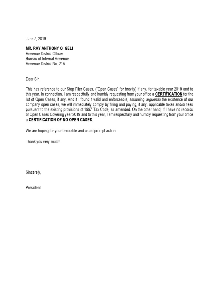 Bir Letter Request2019 | PDF | Business | Finance & Money Management