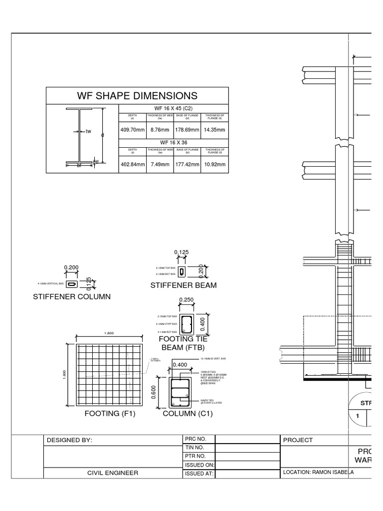 WF Shape Dimensions: Stiffener Beam Stiffener Column | PDF | Structural Engineering | Mechanical ...