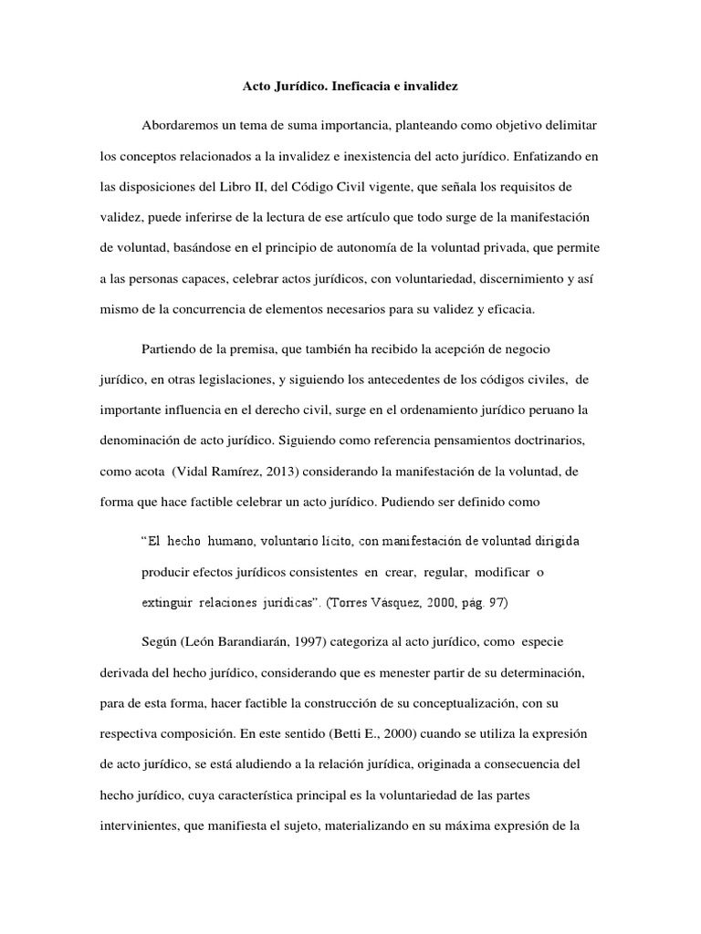 Ineficacia e Invalidez del Acto Jurídico | PDF | Instrumento jurídico | Información del gobierno