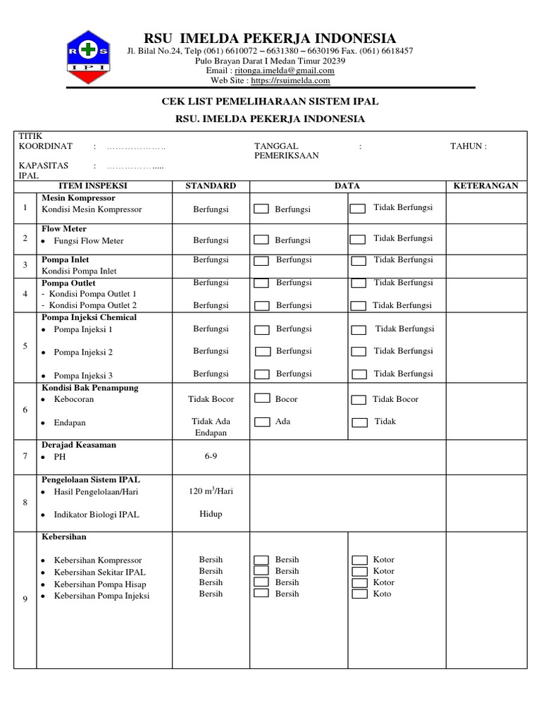 Form Ceklis Pemeliharaan Sistem IPAL | PDF