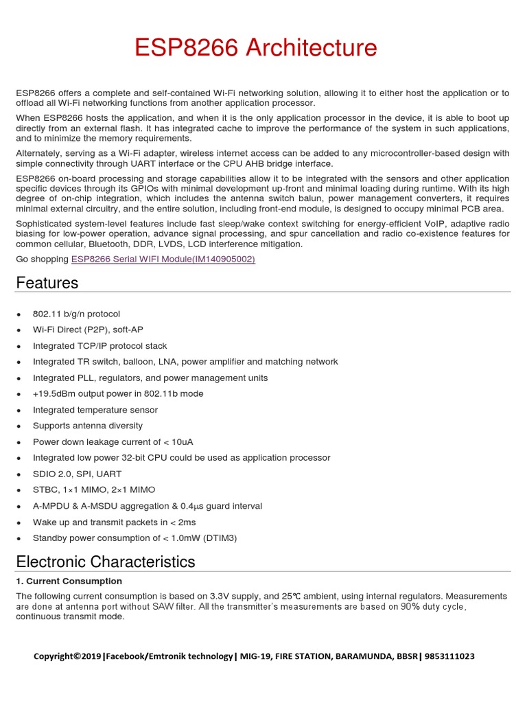 ESP8266 Architecture: Features | PDF | Wi Fi | Internet Protocol Suite