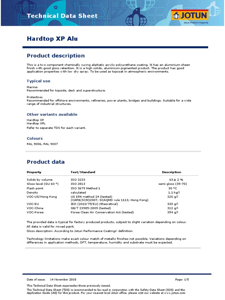 Hardtop XP Alu: Technical Data Sheet | PDF | Materials | Chemistry