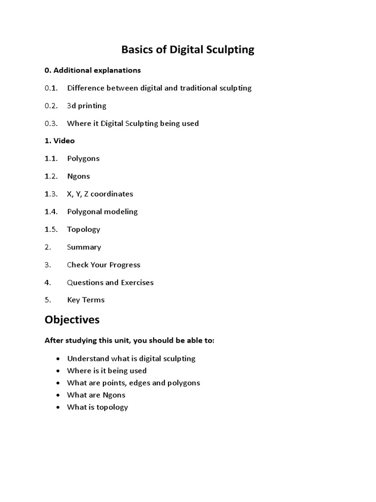 Basics of Digital Sculpting | PDF | 3 D Modeling | 3 D Printing