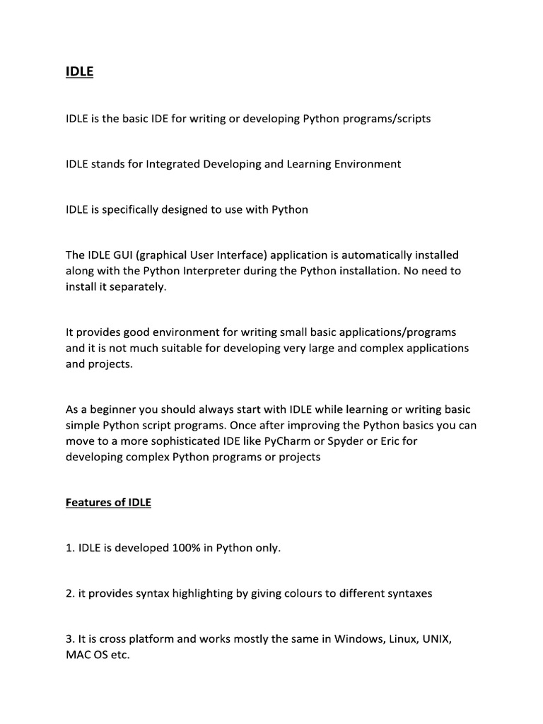 IDLE Basic Python IDE PDF | PDF