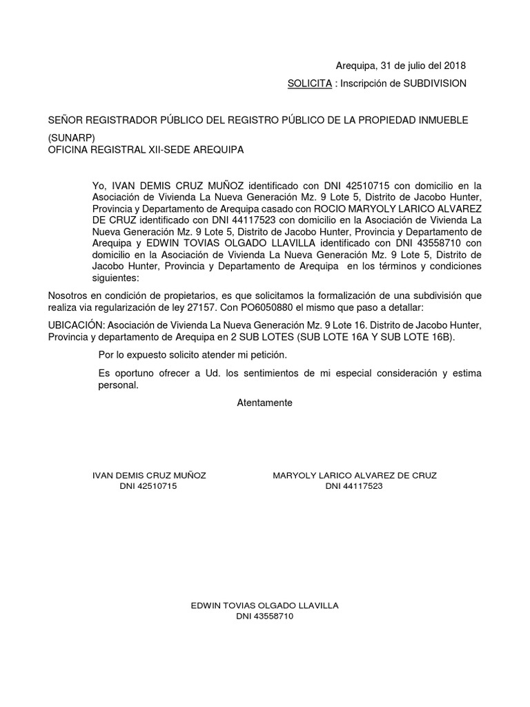 SOLICITud de Subdivision | PDF