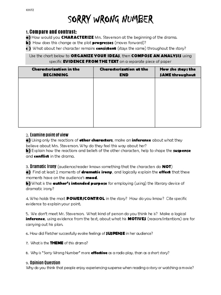 Sorry Wrong Number Critical Thinking | PDF