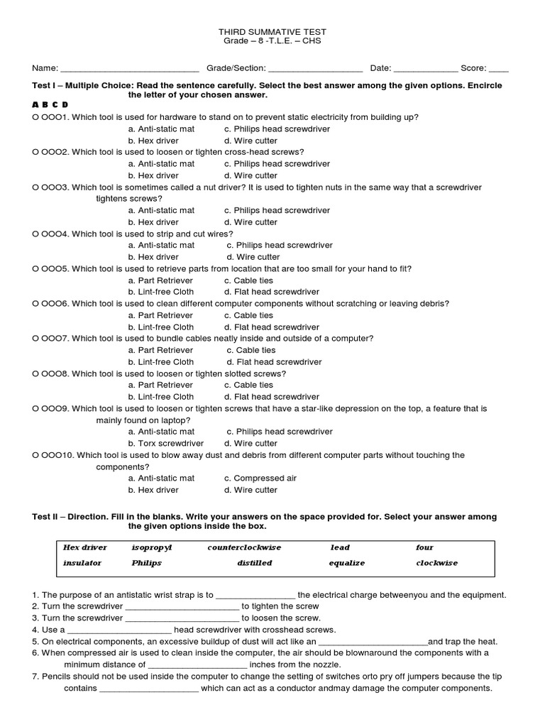 First Summative Test - Computer Hardware Servicing | PDF | Computer ...