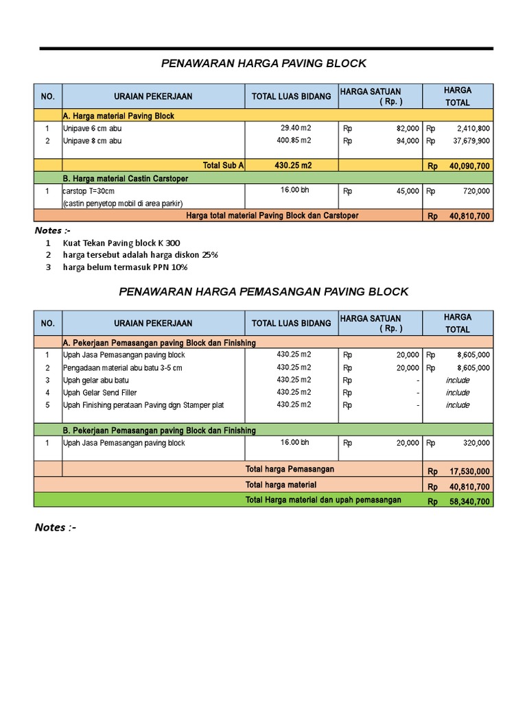 Proposed Price Quotation for Paving Block Installation and Materials ...