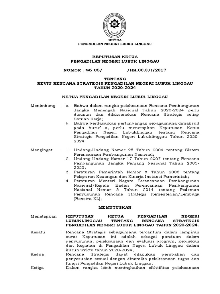 Surat Keputusan Penetapan Renstra | PDF