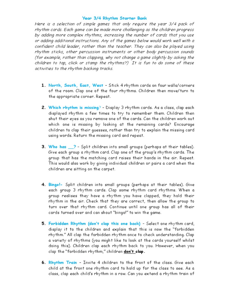 Rhythm Starter Activities For Young Learners | PDF | Rhythm | Learning
