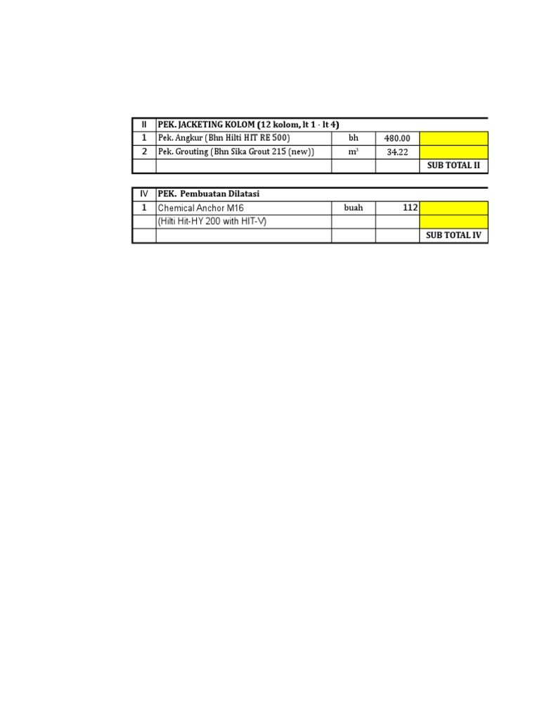 Bill of Materials for Column Jacketing and Expansion Joint Construction ...