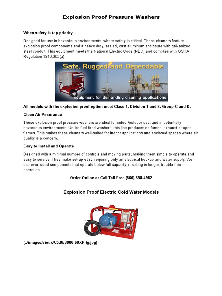 Explosion Proof Pressure Washers | PDF | Washing Machine | Water Heating