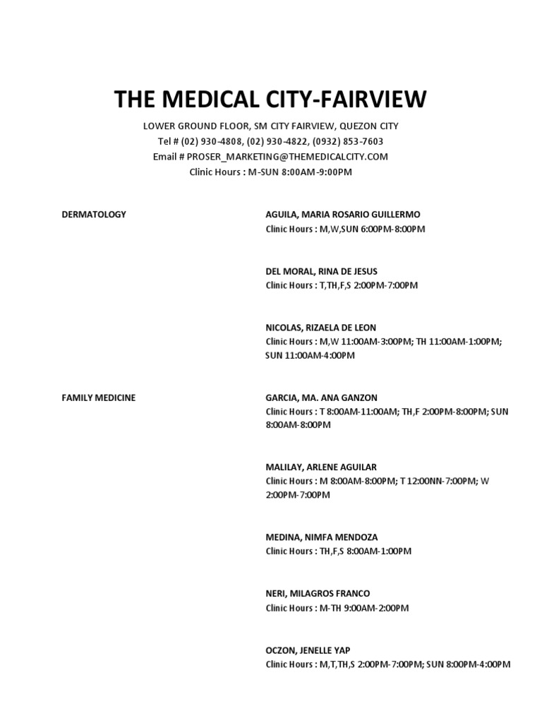 The Medical City Fairview List of Doctors | PDF | Medicine | Medical ...