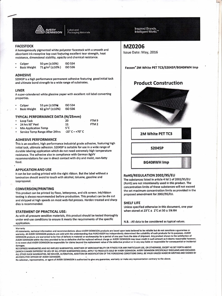 Spesifikasi Material Fasson | PDF | Adhesive | Industrial Processes