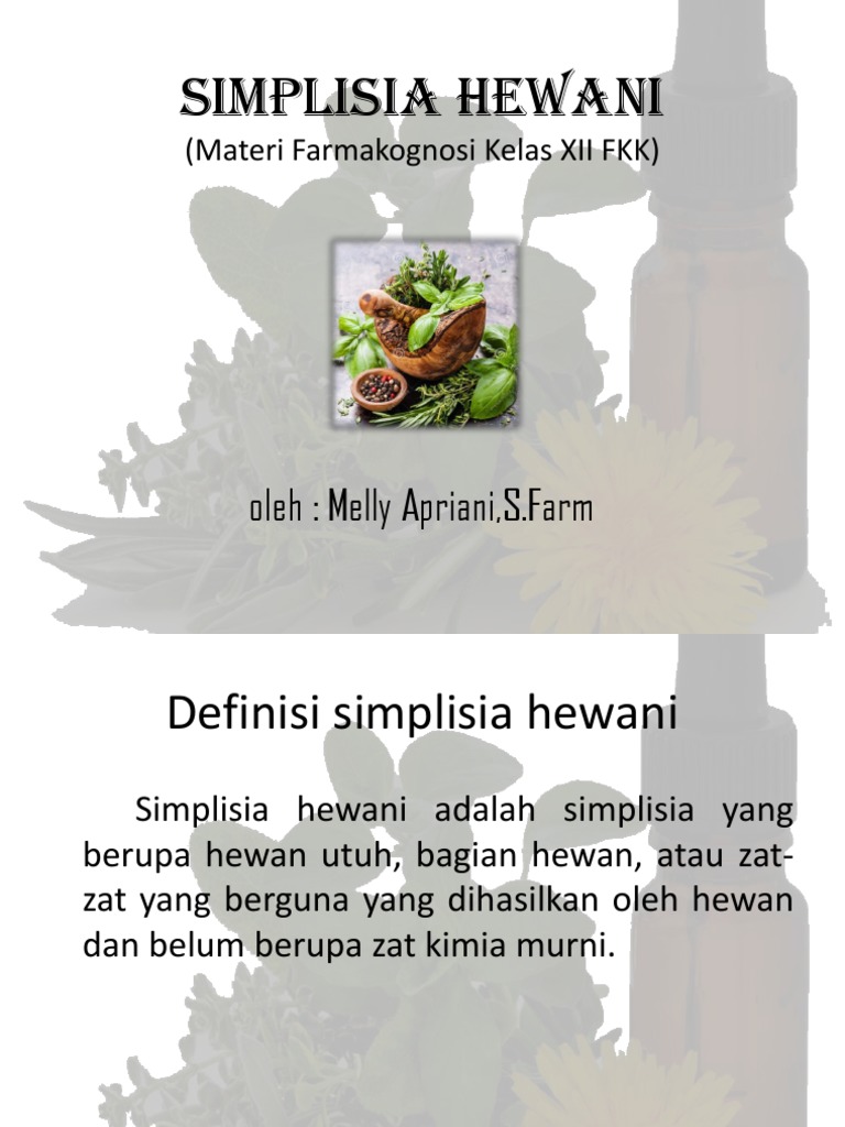 Kelas Xii Simplisia Hewani Pert1 | PDF | Memasak, Makanan, & Anggur