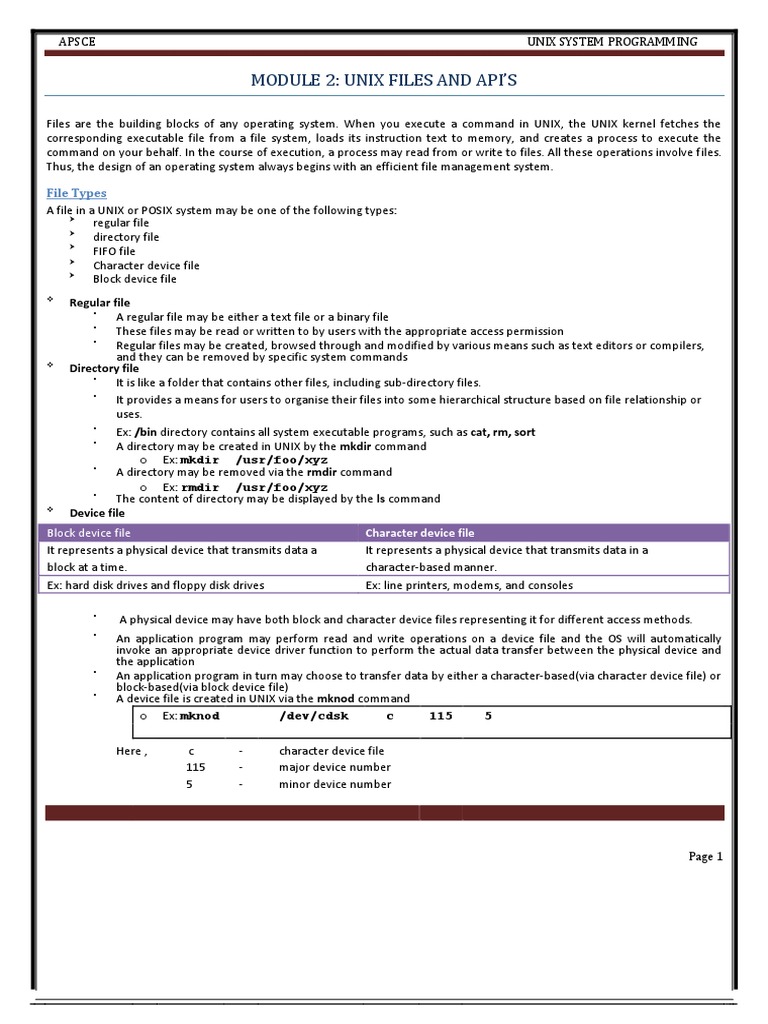 Module 2: Unix Files and Api 'S: File Types | PDF | Computer File | File System