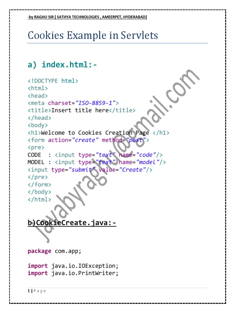 Cookies Example in Servlets: A) Index - HTML | Download Free PDF | Java Servlet | Hypertext ...