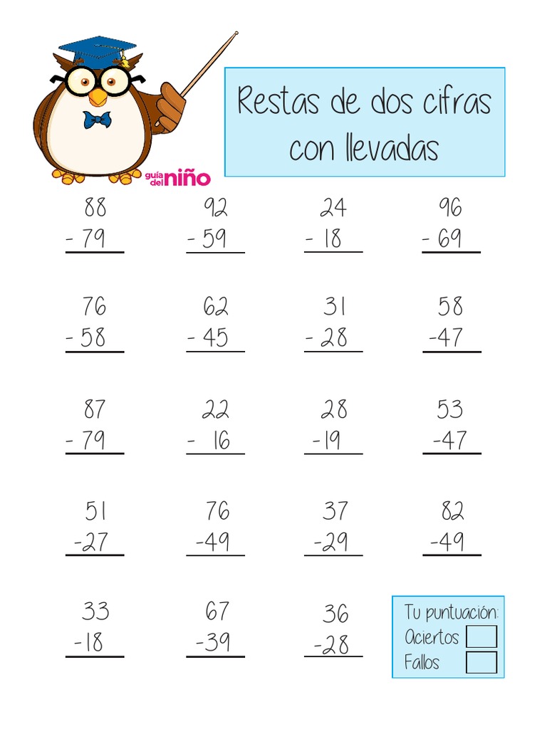 GUIADELNINO Restas de Dos Cifras Con Llevadas PDF | PDF
