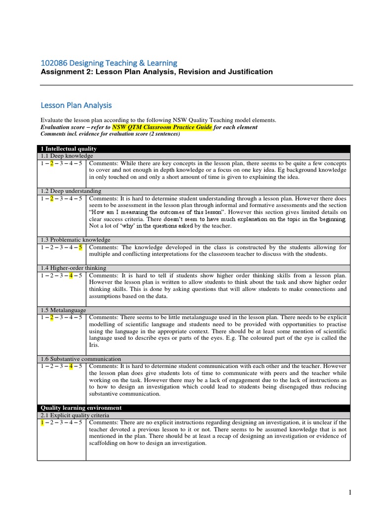 Lesson Plan Evaluation and Improvement Guide | PDF | Lesson Plan ...