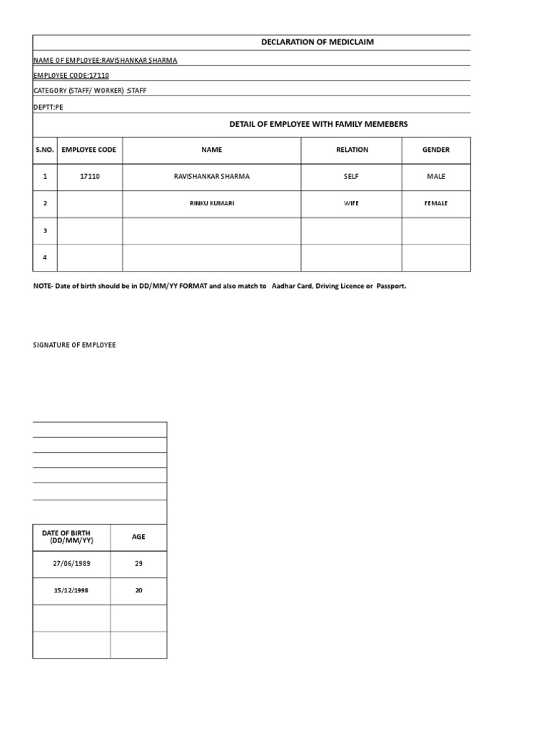 Format of Mediclaim | PDF