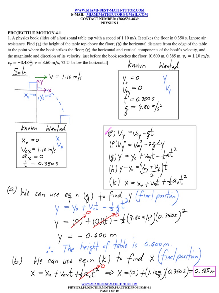 Physics I Projectile Motion Practice Problems 4 1 Soln | PDF | Projectiles | Physics
