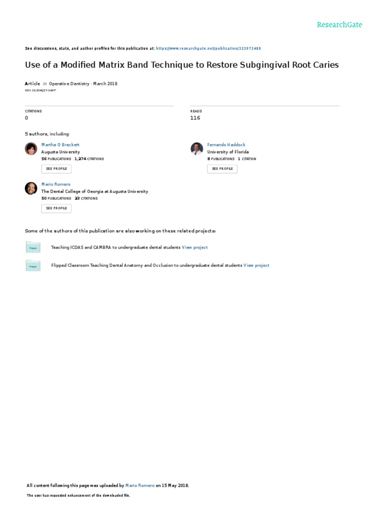 Use of A Modified Matrix Band Technique To Restore Subgingival Root ...