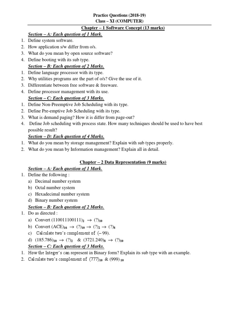Chapter - 1 Software Concept (13 Marks) : Practice Questions (2018-19 ...