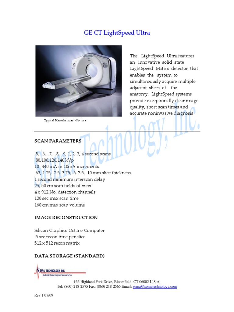 8 Slice Ge Lightspeed Ultra Specs | PDF | Ct Scan | Imaging