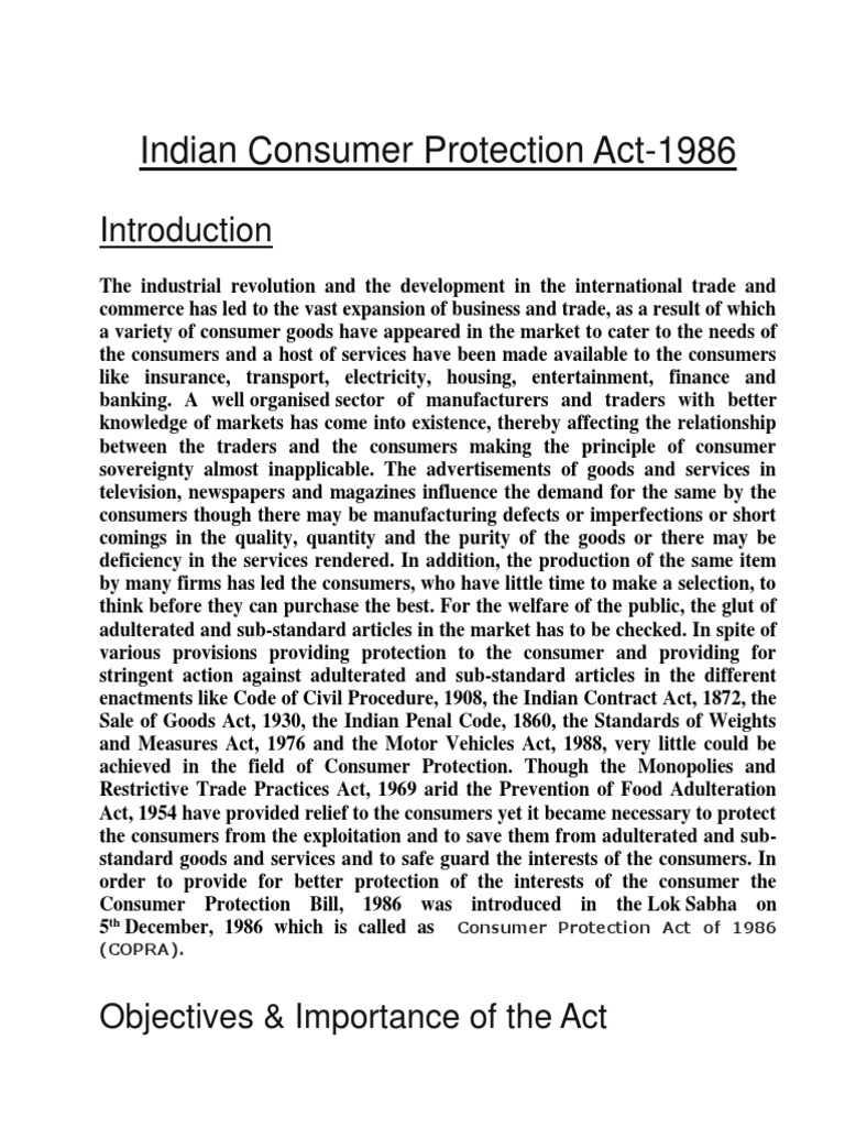 An Overview of the Indian Consumer Protection Act of 1986 and the ...