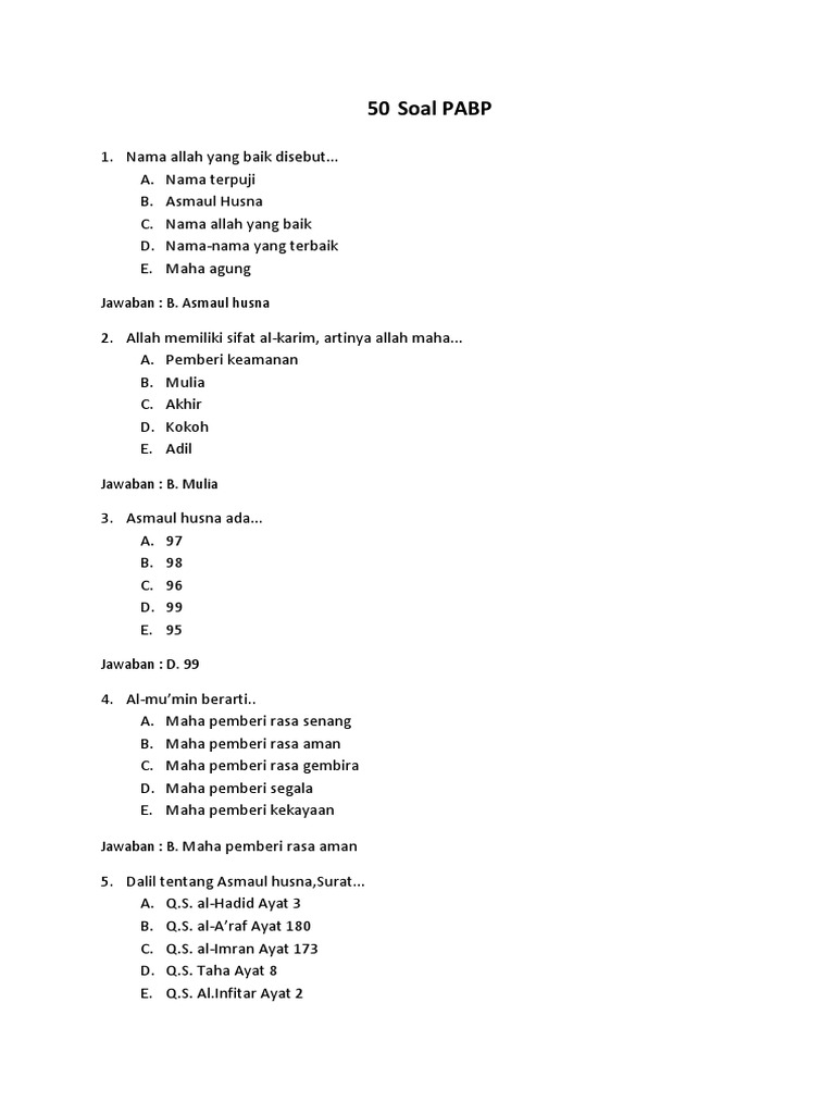 Contoh Soal PABP | PDF | Seni & Disiplin Bahasa | Agama & Spiritualitas