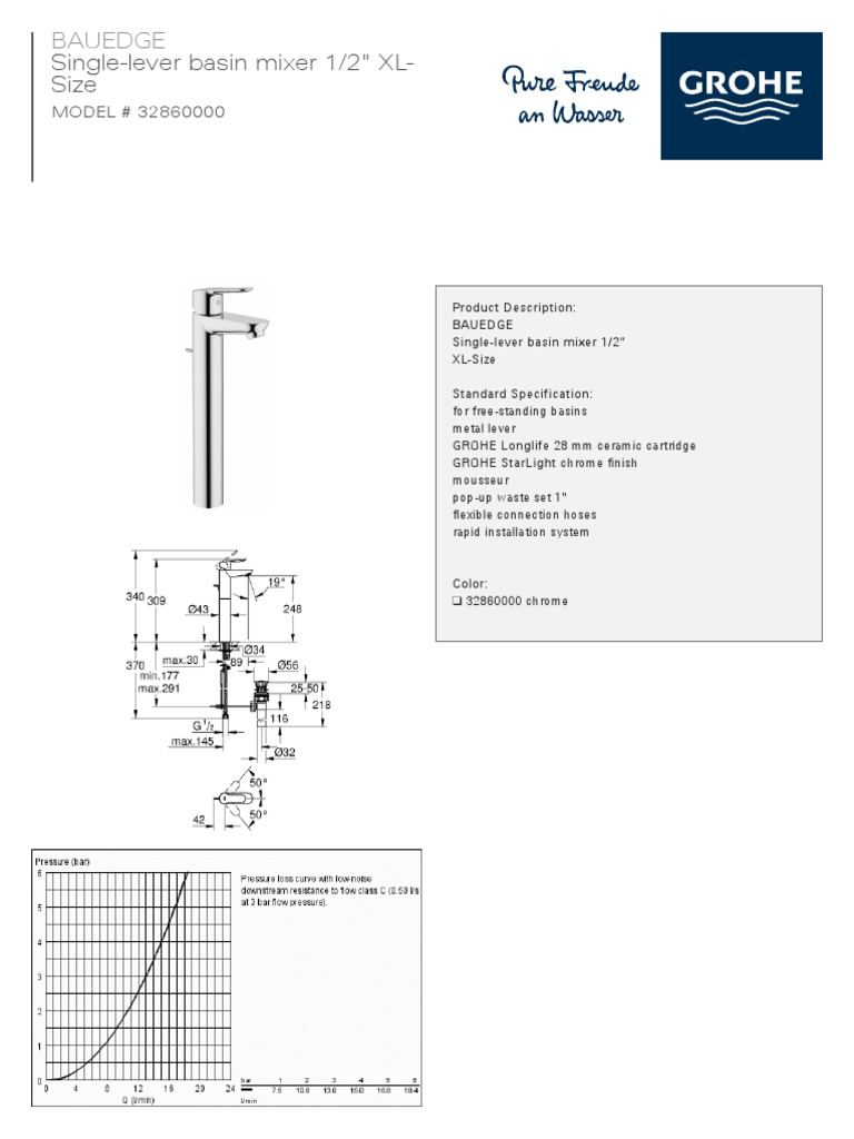 GROHE Specification Sheet 32860000 | PDF