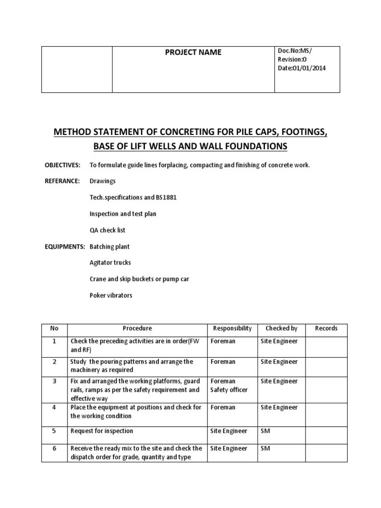 MS372M006 Concreting of Pile Caps, Footing Foundation, Lift Base and ...