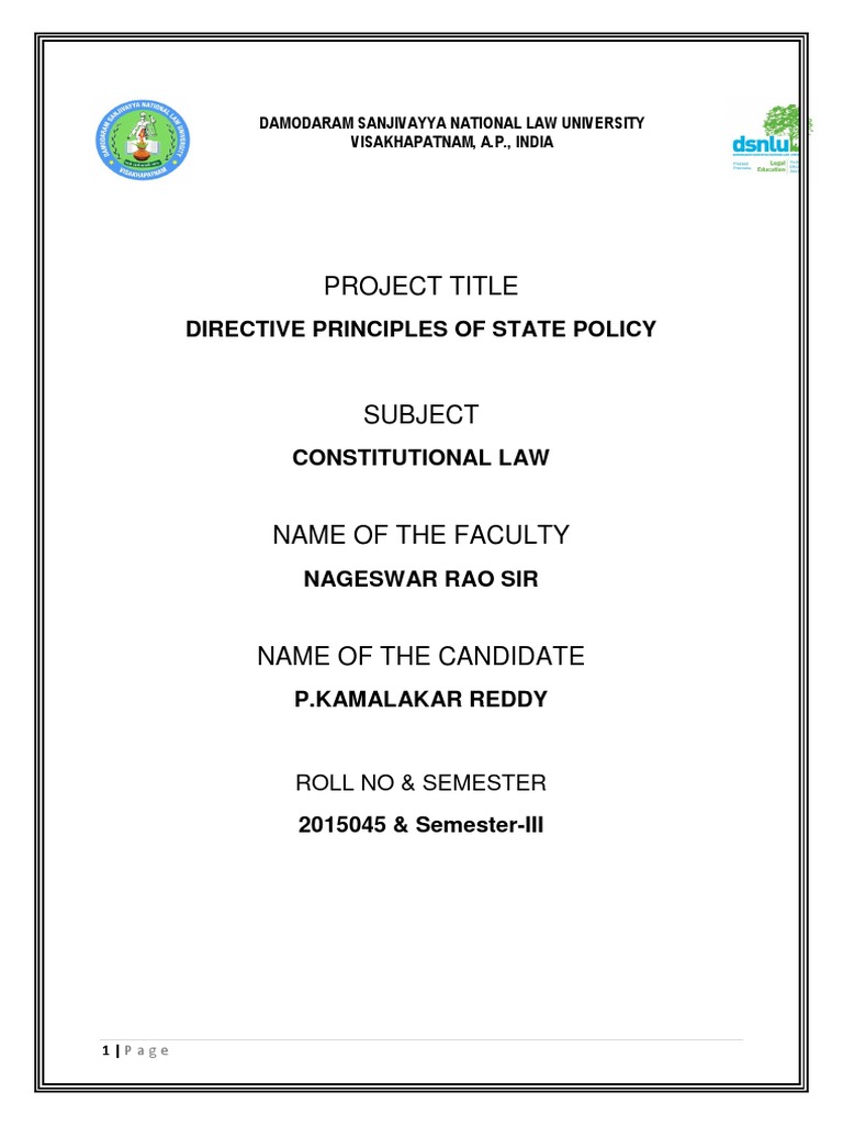 Project Title: Directive Principles of State Policy | PDF | Living Wage ...
